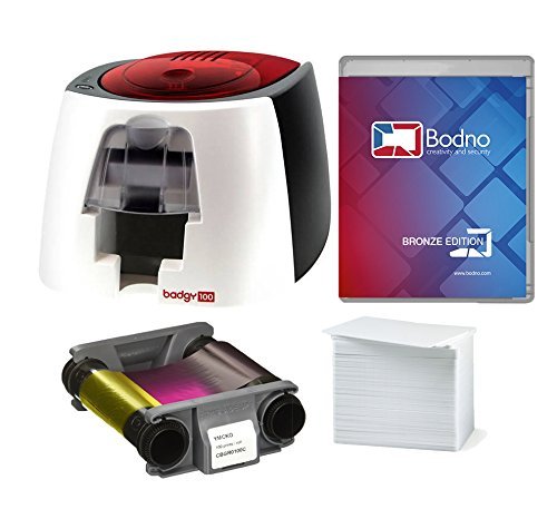Badgy100 Color Plastic ID Card Printer with Complete Supplies Package ...