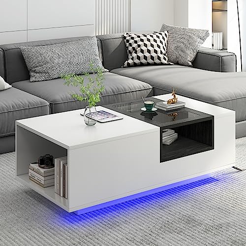 Buy Merax Coffee Table, LED Coffee Table with Glass Open Display Shelf ...