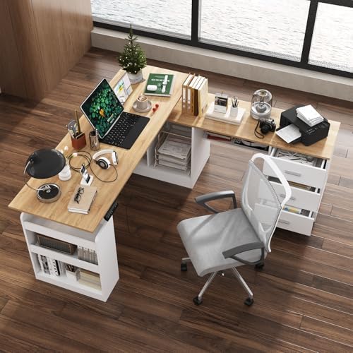 Amazon.com: MOUMON L Shaped Standing Desk with Drawers and Shelves ...
