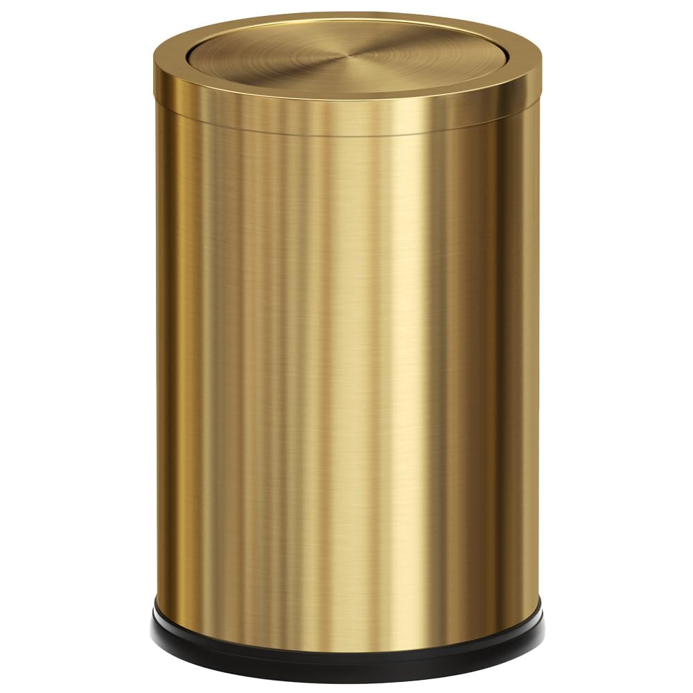 9L / 2.4 Gallon Golden Trash Can with Flipping Lid, Stainless Steel ...