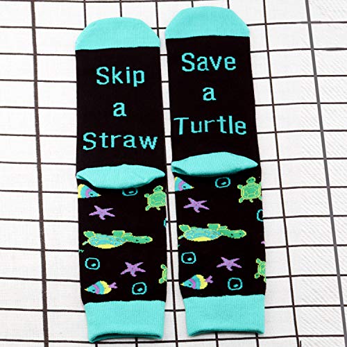 MBMSO Turtle Socks Turtle Novelty Gifts 2 Pairs Skip a Straw Save a ...