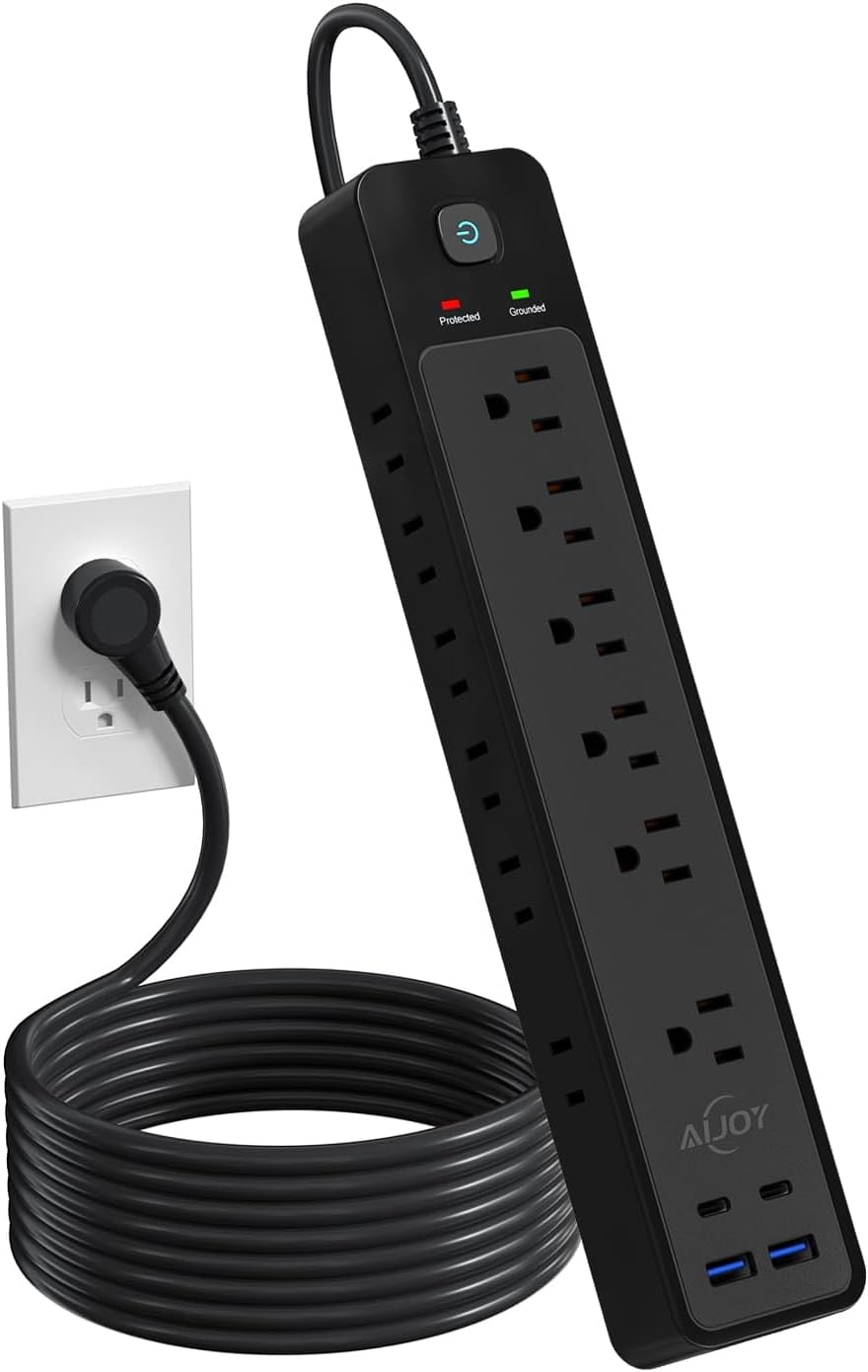 Amazon.com: Surge Protector Power Strip - Extension Cord with 6 AC ...