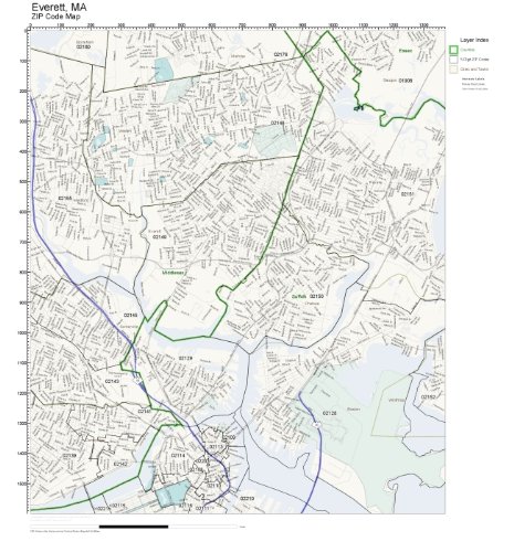 Amazon.com : ZIP Code Wall Map of Everett, MA ZIP Code Map Not ...