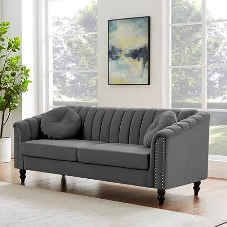 ZARA TRADING COMPANY Tufted 3 Seater Fabric Valvet Chesterfield Sofa ...