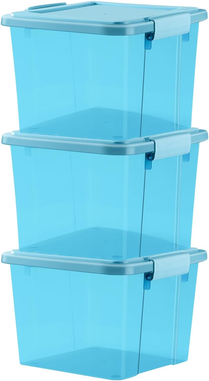 GONICVIN 3 Pack 25L Stackable Plastic Storage Boxes with Lids and ...