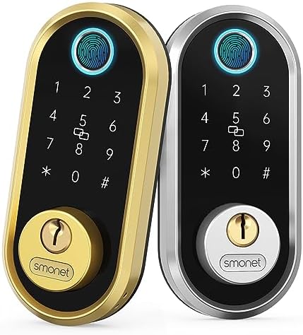 Smart Deadbolt, SMONET Fingerprint Electronic Deadbolt Door Lock with ...