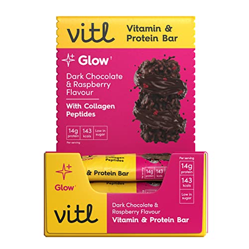 Vitl Glow Bar 15 x 40g - Dark Chocolate & Raspberry Flavour Vitamin ...