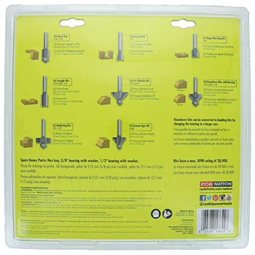 Ryobi A25R151 15 Piece 1/4 Inch Shank Carbide Edge Router Bit Set for ...