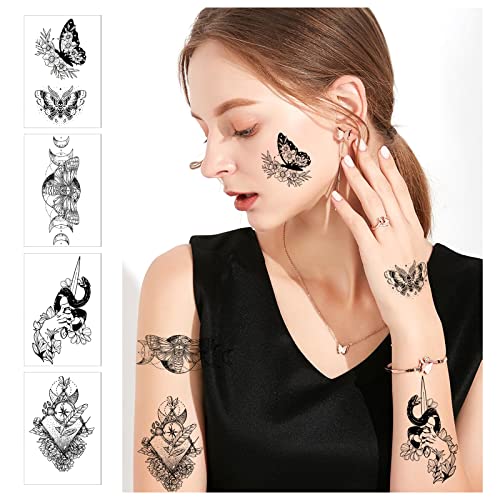 HOWAF 52 Sheets Black Tiny Temporary Tattoos for Women Men Kids Arm ...