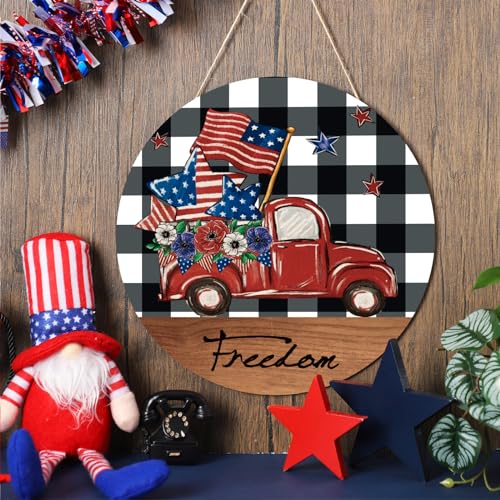 Snapklik.com : 4th Of July Door Sign Wooden Patriotic Wreath Memorial ...