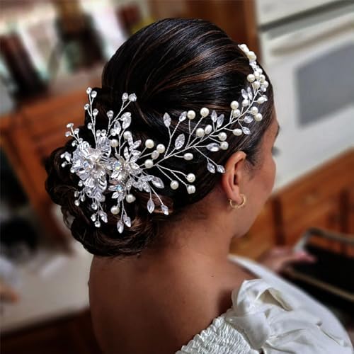 Amazon.com : WONRLUA Wedding Hair Pieces for Brides, Rhinestone Bridal ...