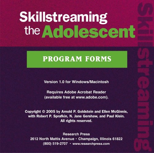 Skillstreaming the Adolescent: Program Forms (only) (CD): Dr. Arnold P ...