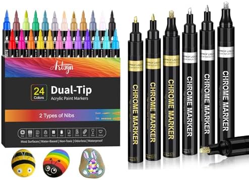 Amazon.com: 24 Colors Acrylic Paint Pens,Dual Tip Pens With Medium Tip ...