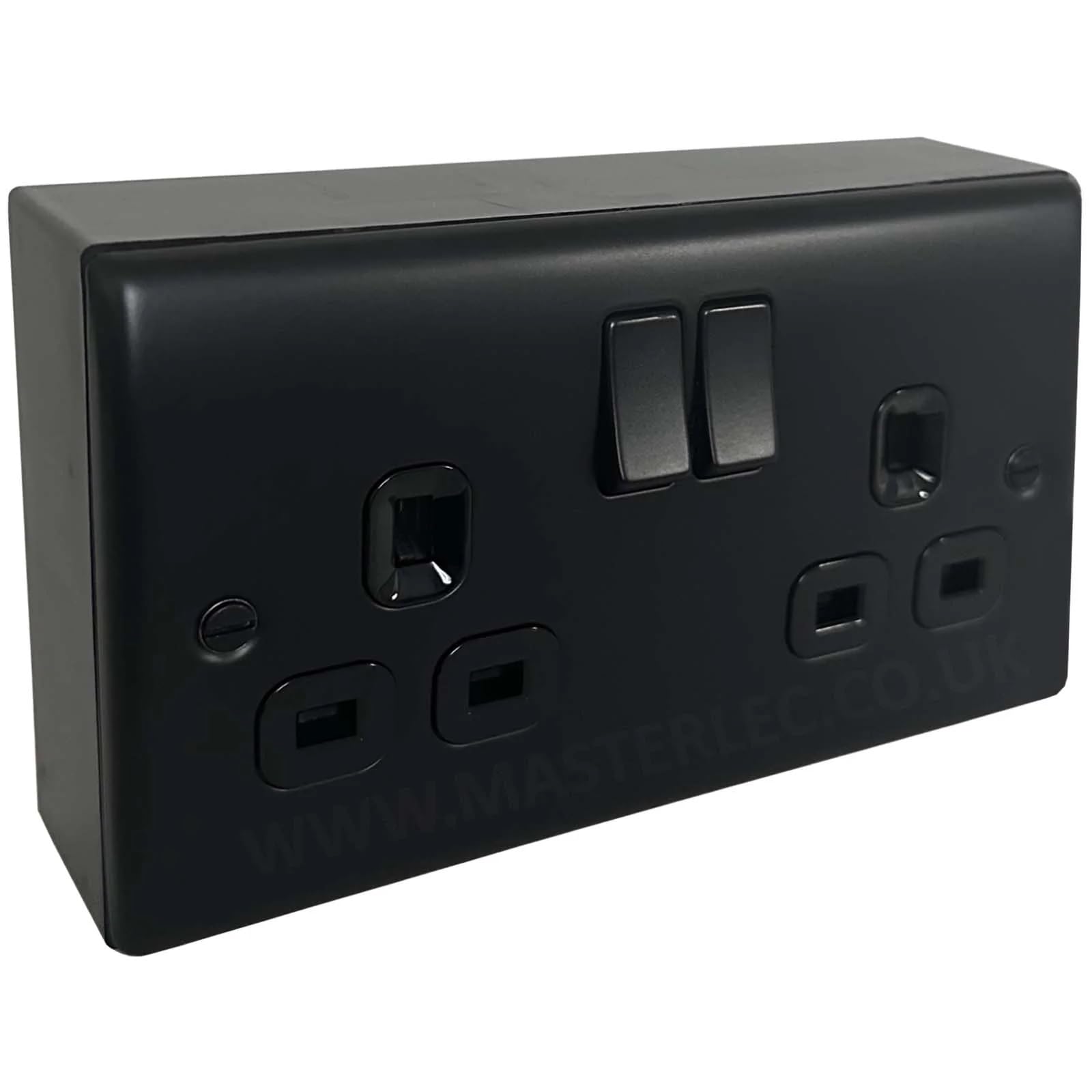 Matt Black 2 Gang 13A Double Socket with 32mm Black Surface Pattress ...