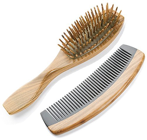 Amazon.com : 2-Count Wooden Hair Brush and Comb Set: Natural Green ...