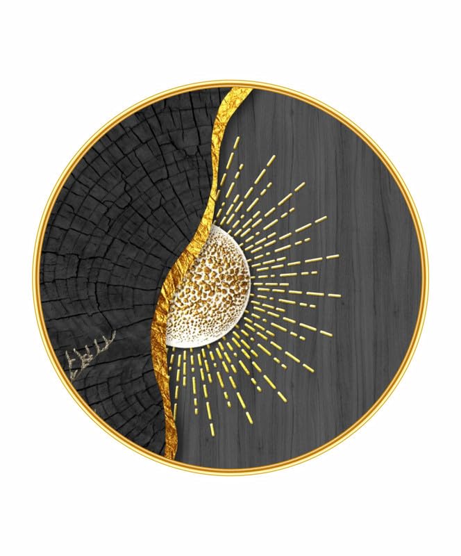 SAF Large Round Abstract Art Wall Painting with golden frame Vinyl ...