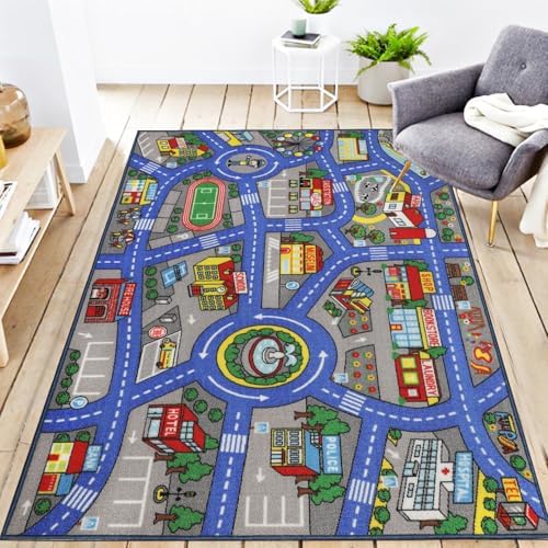 Amazon.com: Kids Rug 3'3" x 5'2" City Life Playmat Area Rug Car City ...