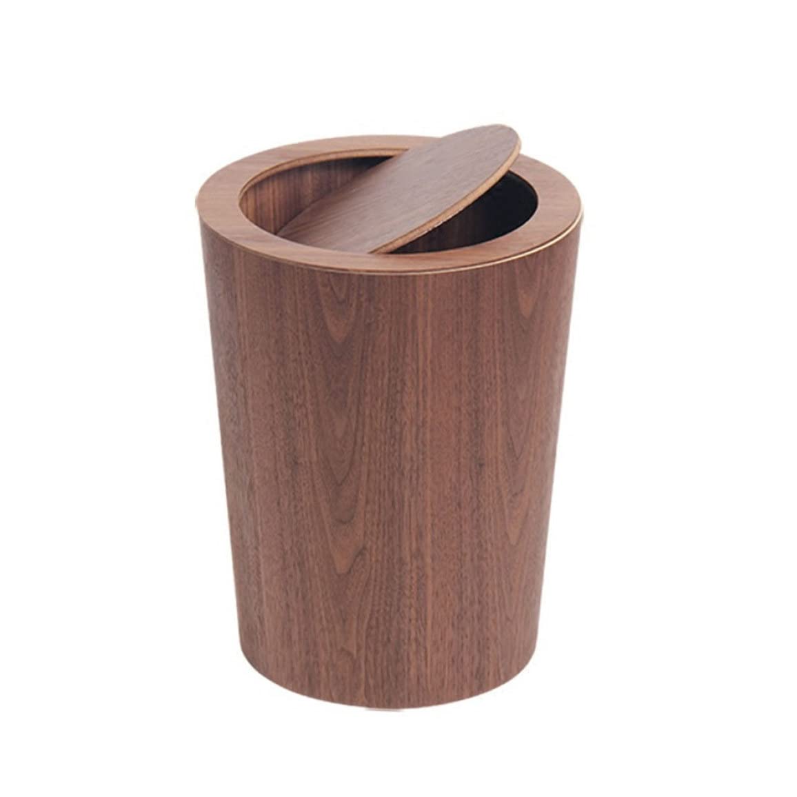 Rachlicy Wood Waste Bin with Swing Lid Round Trash Can Kitchen Garbage ...