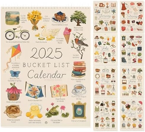 2025 Bucket List Calendar, 12 Months Large Double Spiral Wire-Binding ...