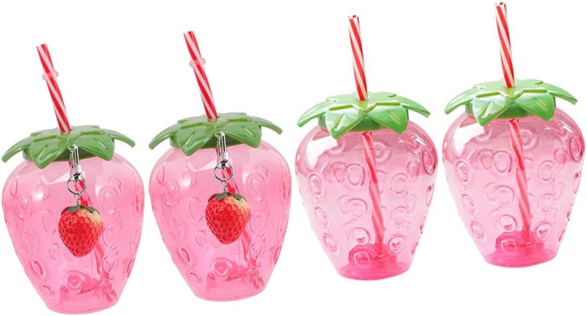 Amazon.com: Toyvian Strawberry Cup Strawberry Shape Plastic Straw Cups ...