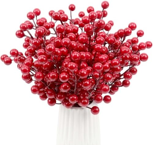 20 Pack 18cm Christmas Artificial Red Berries Stems,Christmas Holly ...