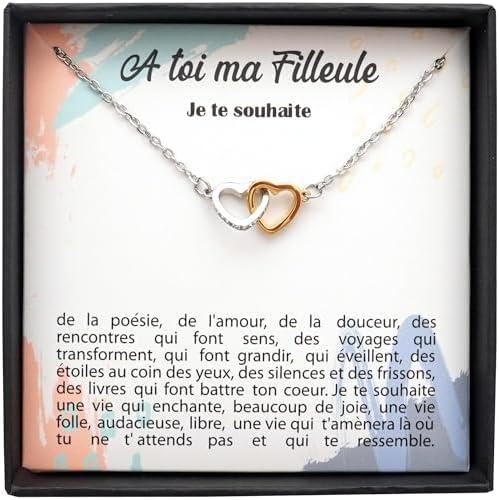 TILOVE Cadeau Marraine Filleule Collier Cœurs Entrelacés | Bijou ...