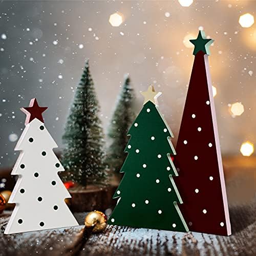 Amazon.com: 3 Pcs Wooden Christmas Trees Rustic Tabletop Decoration ...