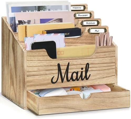 Amazon.com : Gumihue Mail Holder with 4 Large Compartments and Drawer ...