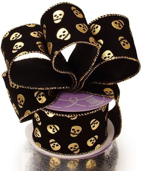 Amazon.com: 2 1/2" X 10 Yards Black W/Golden Skulls Wired Ribbon Halloween