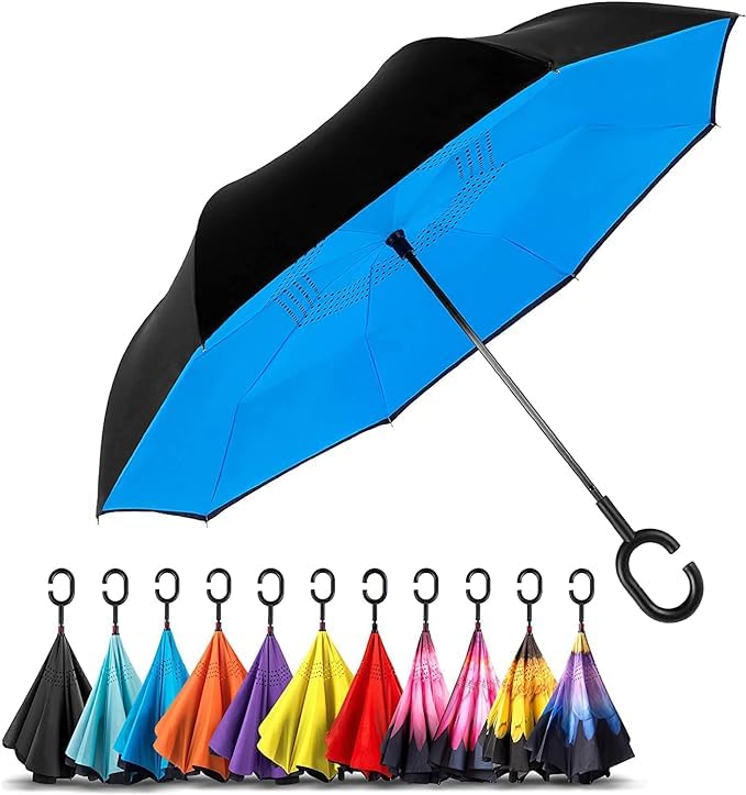 Multi Color Automatic Inverted Reusable Umbrella with C Handle, Heavy ...