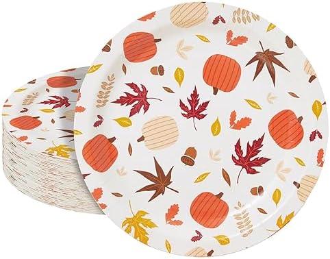 Amazon.com: Generic AnyDesign 50Pcs Fall Pumpkin Paper Plates ...