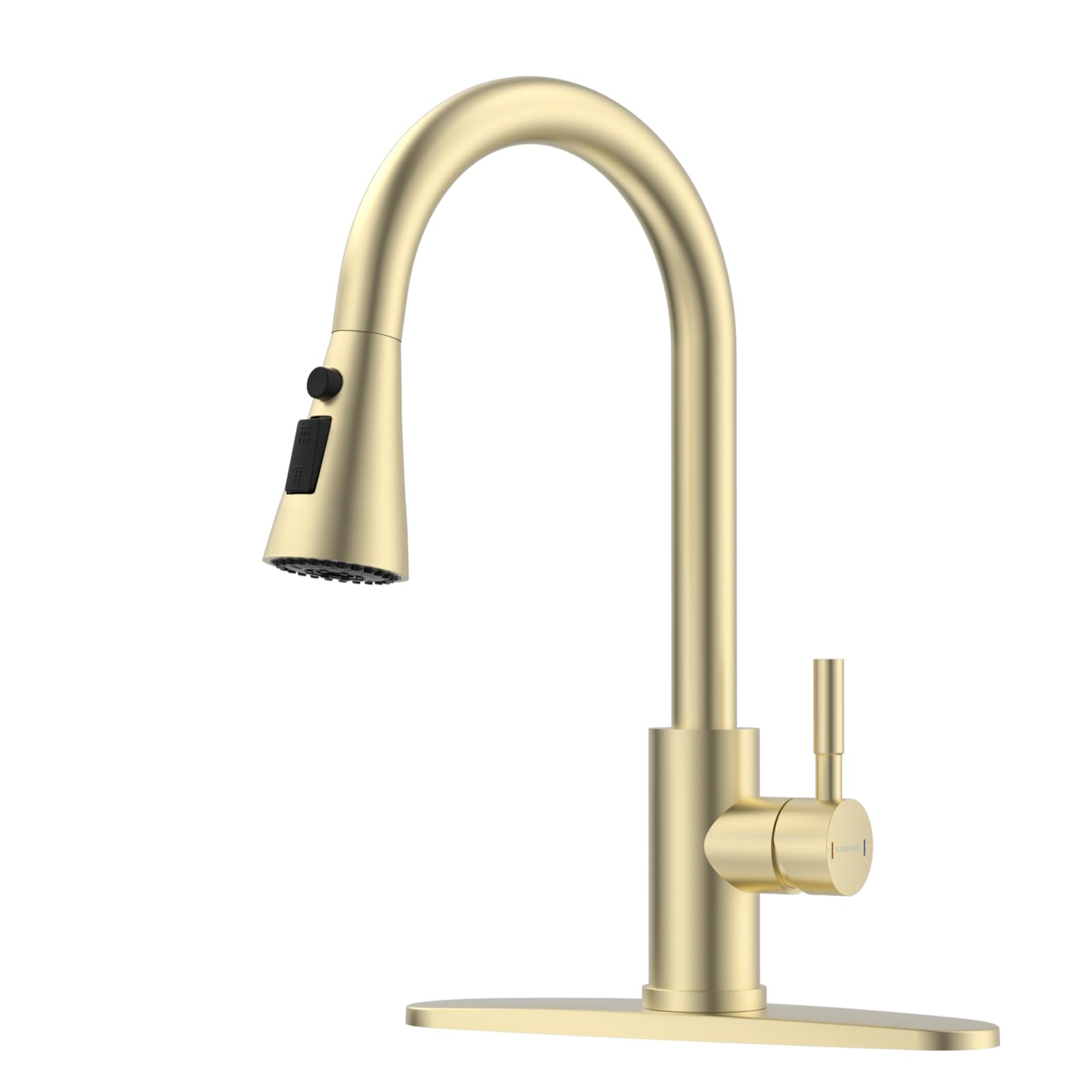 AJO BEND Brushed Gold Kitchen Sink Faucet with 3-Mode Pull Down Sprayer ...