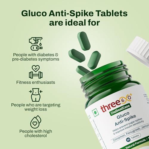 three60+ DiaBeatEase Gluco Anti-Spike Tablets | Herbal Diabetic ...