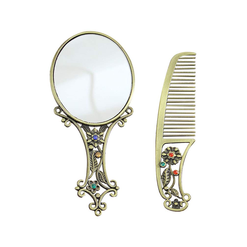 Amazon.com: Makeup Mirror Comb Set Antique Brush Vintage Metal Portable ...