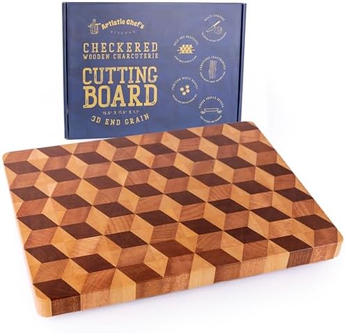 Amazon.com: Handmade 3D Checkered Cutting Board with Feet - End Grain ...