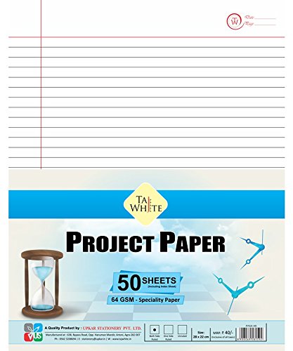 Taj-White Project Paper 28 * 22 cm - Both Side Ruled Pg 50 : Amazon.in ...