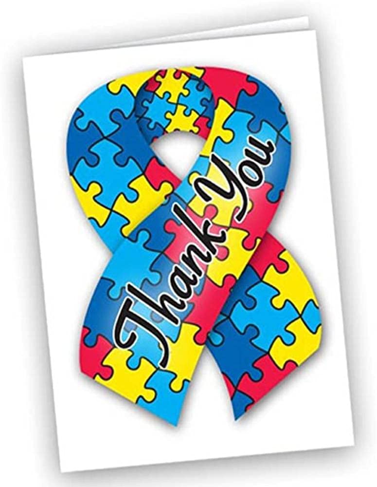 Amazon.com : 12 Autism Ribbon Thank You Note Cards - Blank Inside with ...