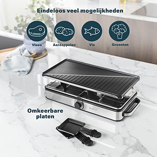 Princess 162645 Raclette 8 Grill Deluxe – Omkeerbare grillplaat – RVS ...