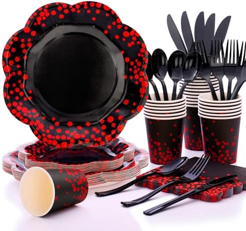 Amazon.com: 175PCS Red and Black Party Decorations,Red Dot on Black ...
