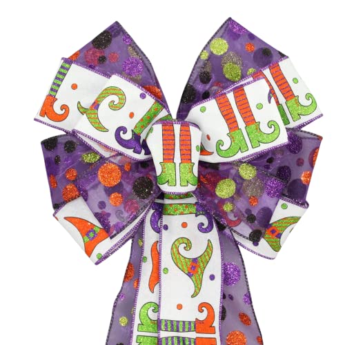 Amazon.com: Witch Hat Legs Sparkle Dot Halloween Wreath Bow - Package ...