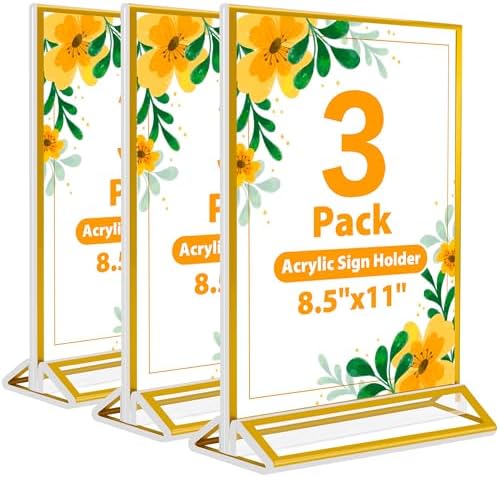 Amazon.com : VAIIGO Acrylic Gold Sign Holder 8.5x11 Vertical, Double ...