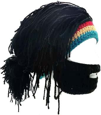 Amazon.com: YEKEYI Creative Barbarian Knit Beard Hat Funny Knit Hat Wig ...