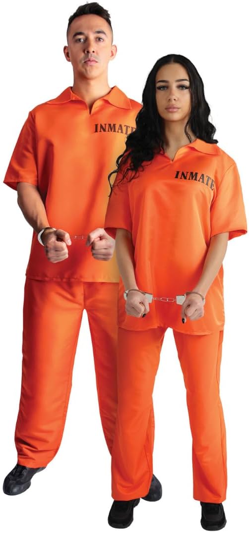 Inmate Costume for Adults, orange prisoner jumpsuit jailbird outfit for ...