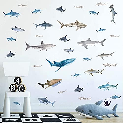 Amazon.com: 8 Pieces of Sharks Stickers Shark Peel and Stick Wall ...