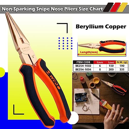 WEDO Spark Free Needle Nose Pliers, 6 Inches, Precision Long Nose ...