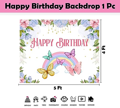 Party Propz Happy Birthday Butterfly Backdrop Banner - Butterfly Theme ...
