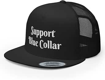 RIVEMUG NG Support Blue Collar Flat Bill Trucker Hat High Crown ...