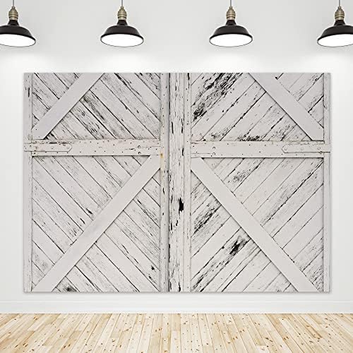 Amazon.com : Riyidecor Rustic White Barn Door Backdrop Fabric Polyester ...