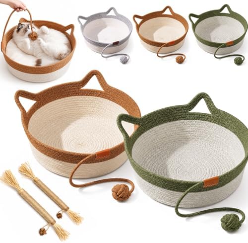 Amazon.com : Gugliet Handwoven Cat Basket, Cotton Rope Cat Bed Basket ...