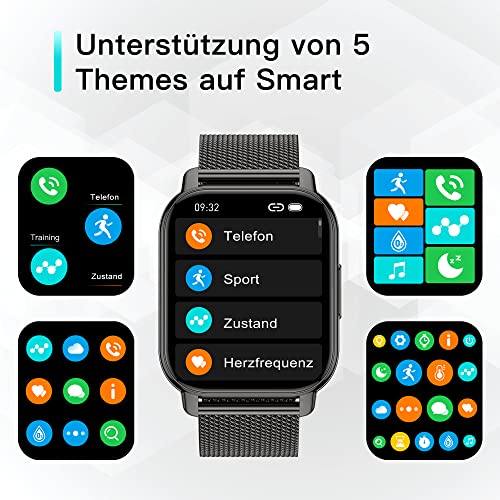 Popglory Smartwatch, 1.85 Zoll Touch-Farbdisplay mit Bluetooth Anrufe ...